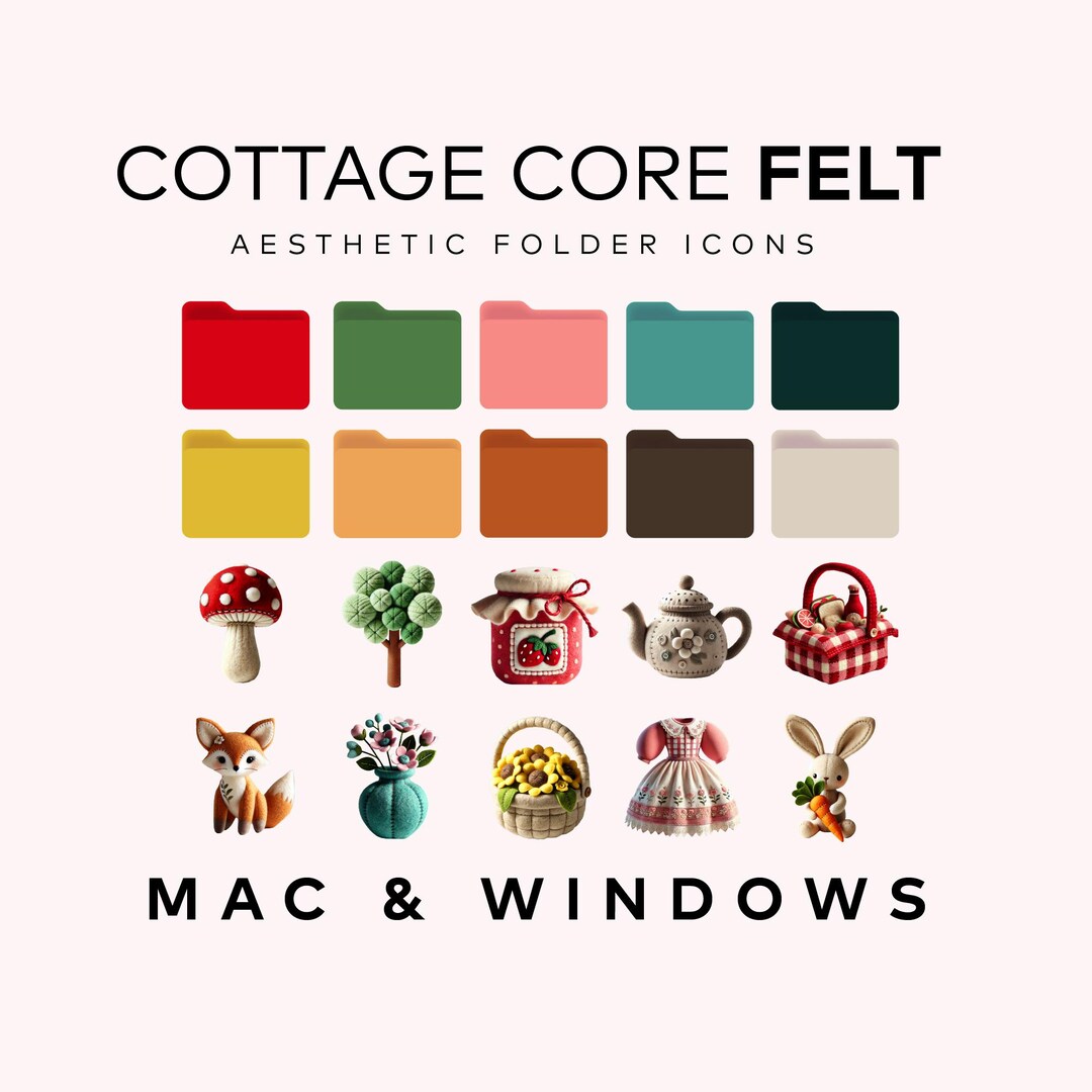 20 Desktop Folder Icons Pack Cottage Core Felt Folders Bright Colors ...