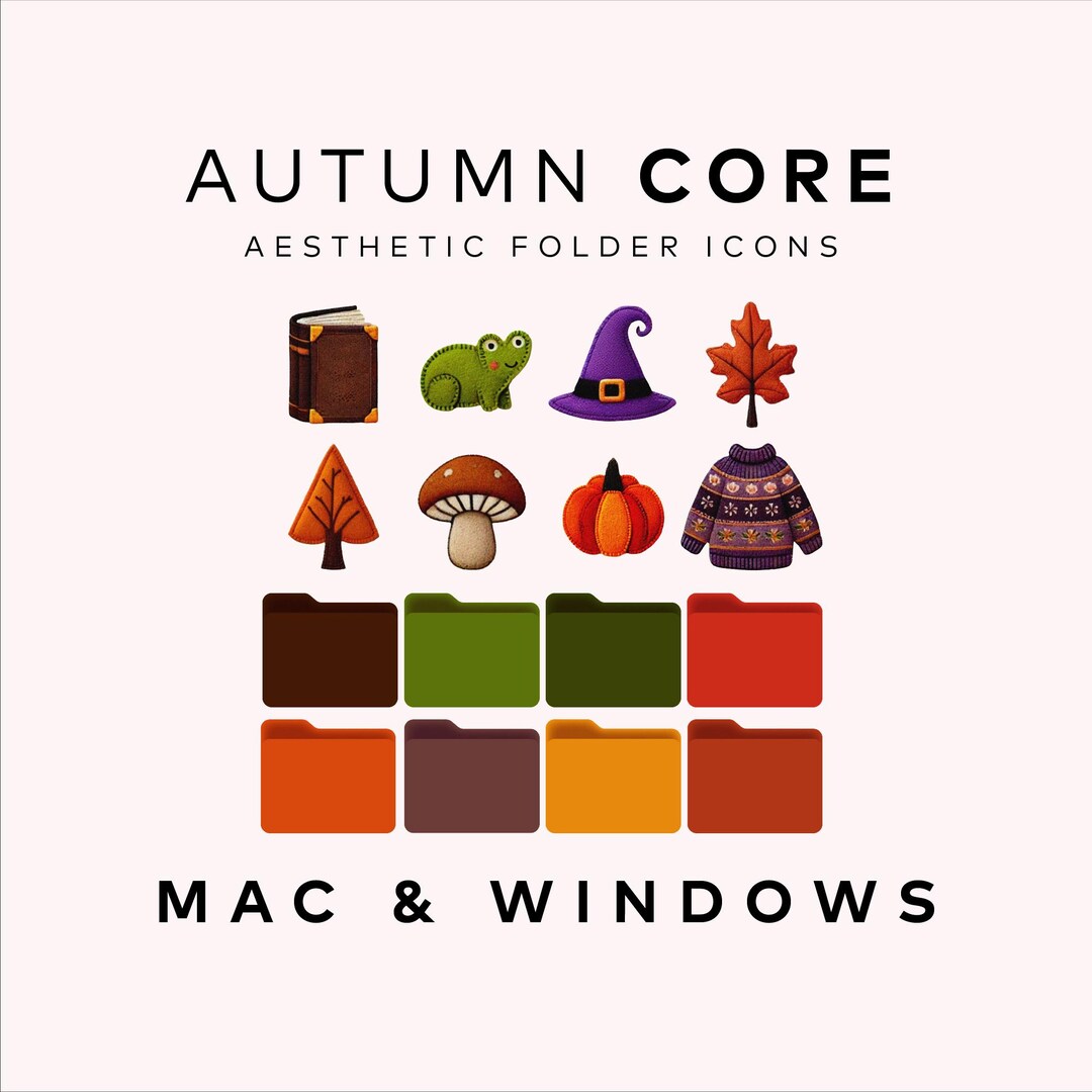 16 Desktop Folder Icons Pack, Autumn Fall Theme Felt Desktop Icons ...