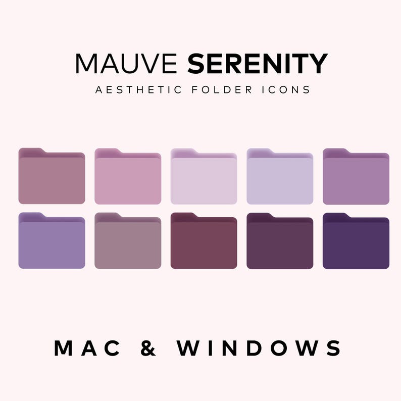 10 Desktop Folder Icons Pack, Elegant Mauve Lavender Liliac Purple ...