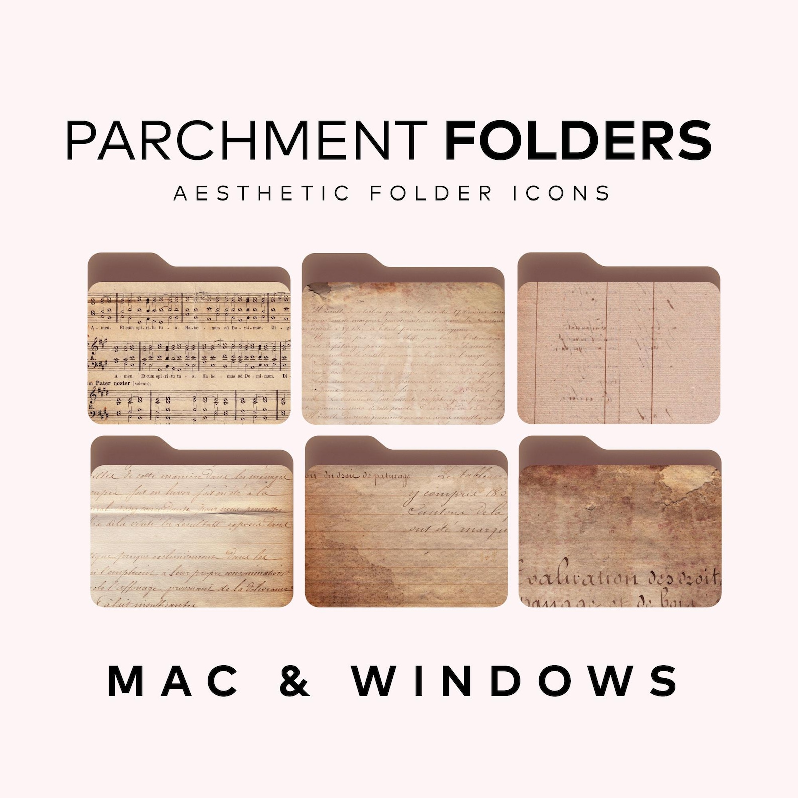 6 Desktop Folder Icons Pack, Mac Book Folder Icons, Antique Vintage ...