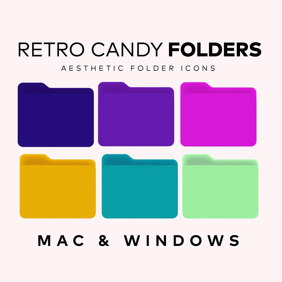 6 Desktop Folder Icons Pack, Mac Book Folder Icons, Retro Candy Colors ...