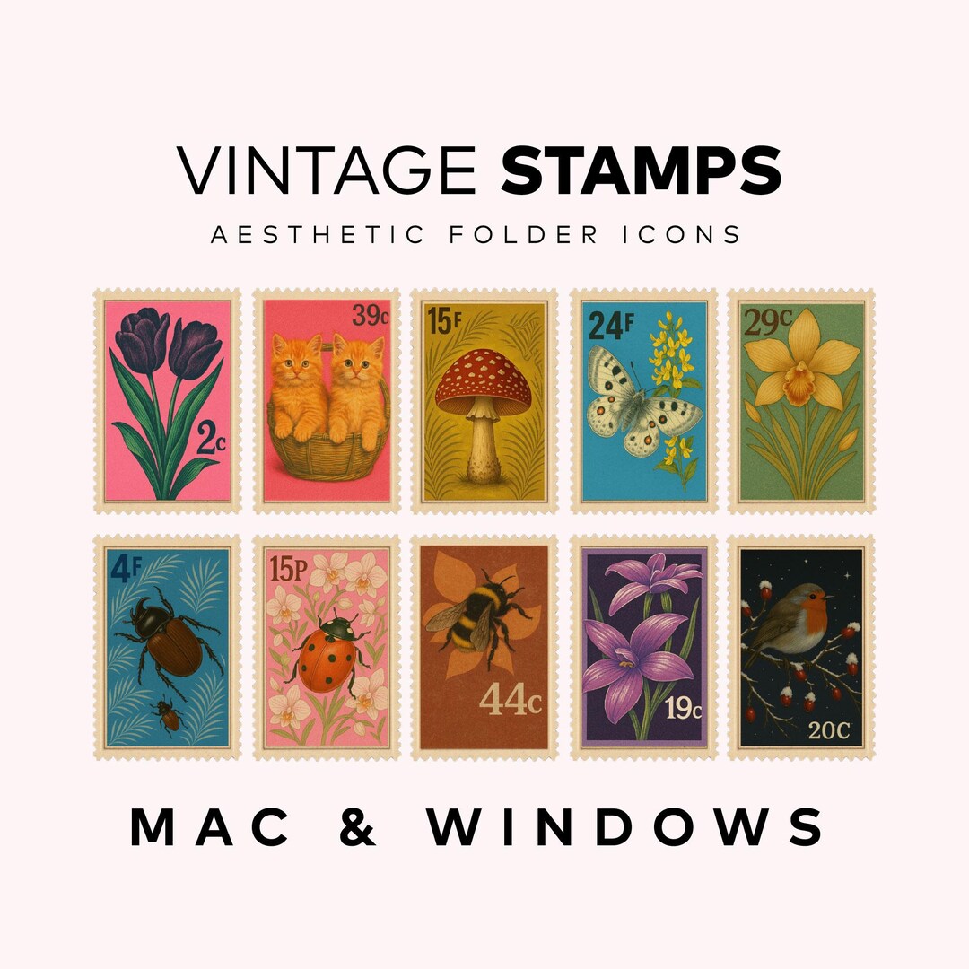 10 Desktop Folder Icons Pack Vintage Stamps Icons Folders Color Palette ...