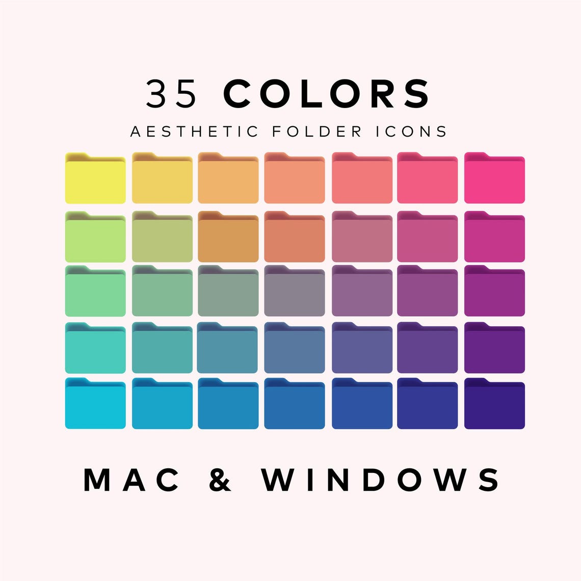 35 Desktop Folder Icons Pack, Vibrant Bright Color Palette Imac ...