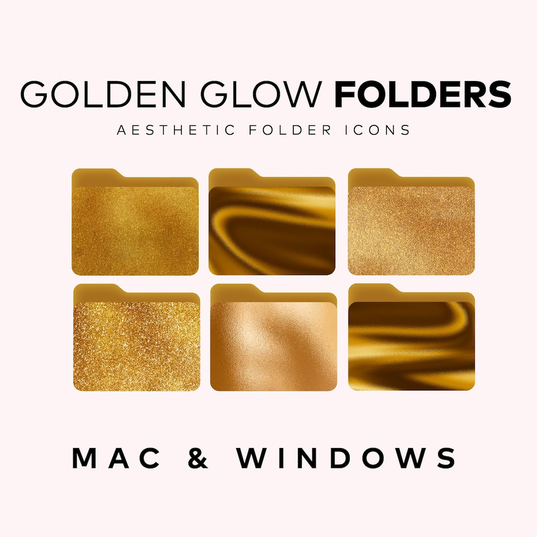 6 Desktop Folder Icons Pack, Mac Book Folder Icons, Glitter Gold Yellow ...