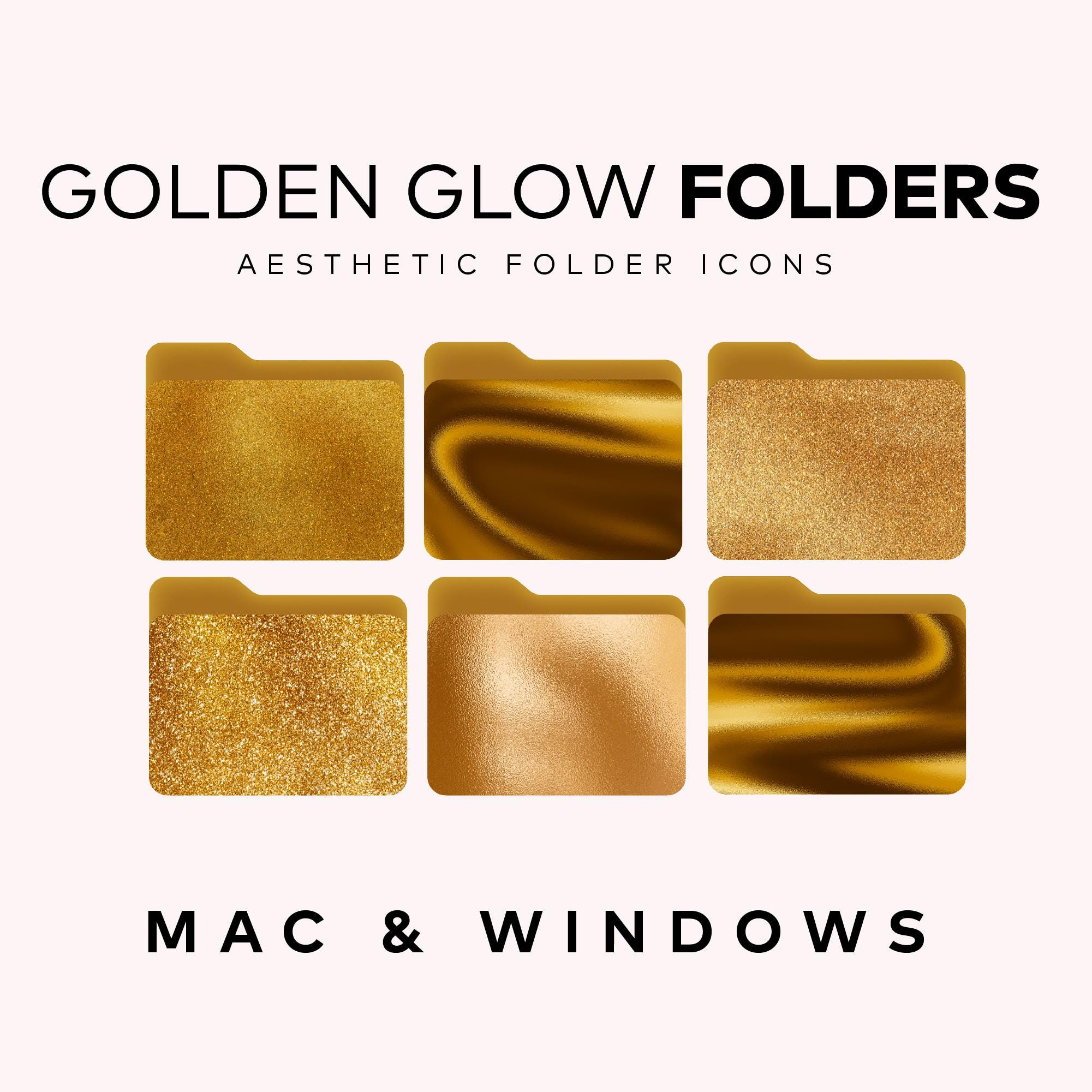 6 Desktop Folder Icons Pack, Mac Book Folder Icons, Glitter Gold Yellow ...