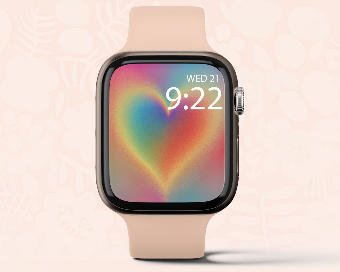 Apple Watercolor Watch Wallpaper, Heart Aura Apple Watch, Digital Watch ...