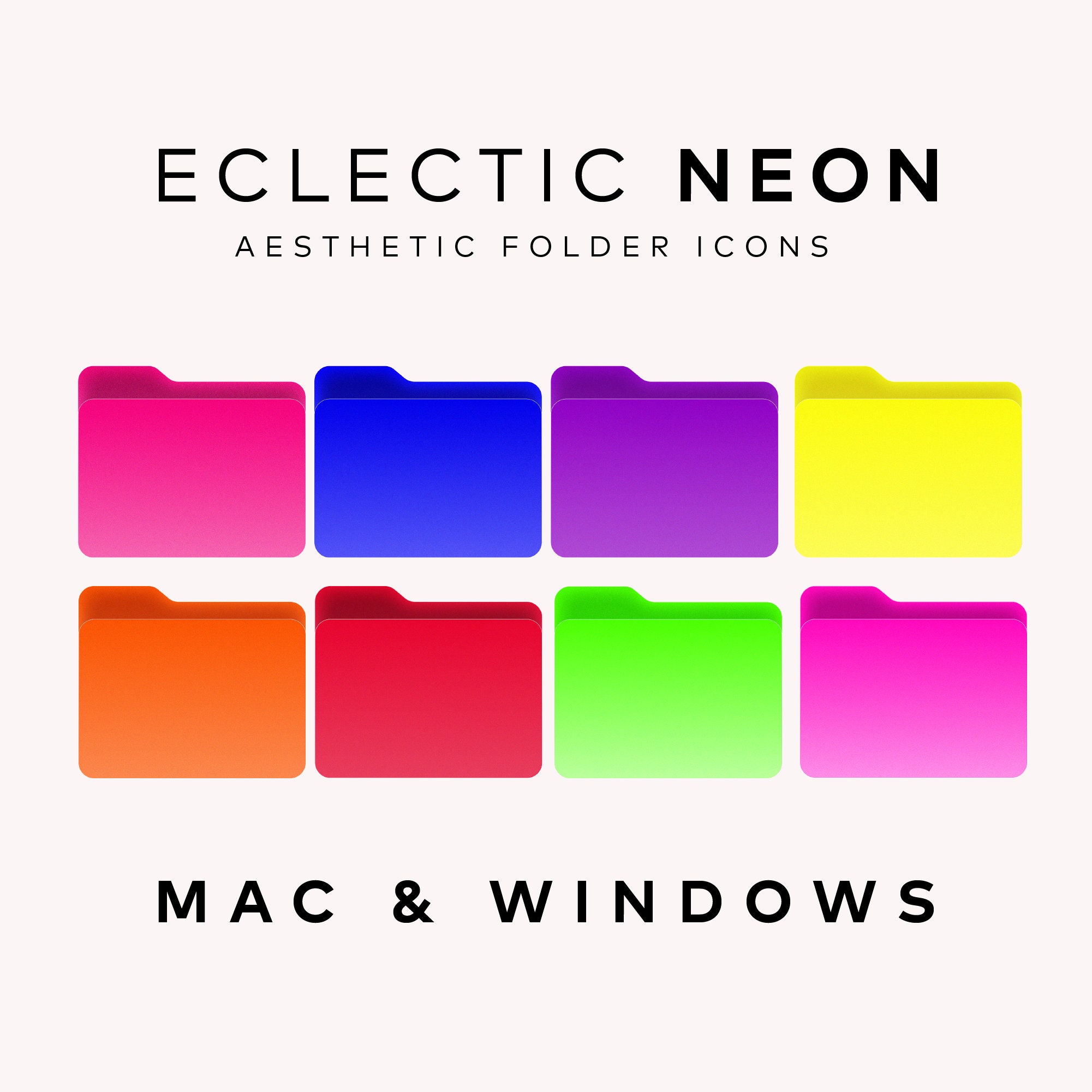 8 Desktop Folder Icons Pack, Neon Eclectic Summer Gradient Color ...
