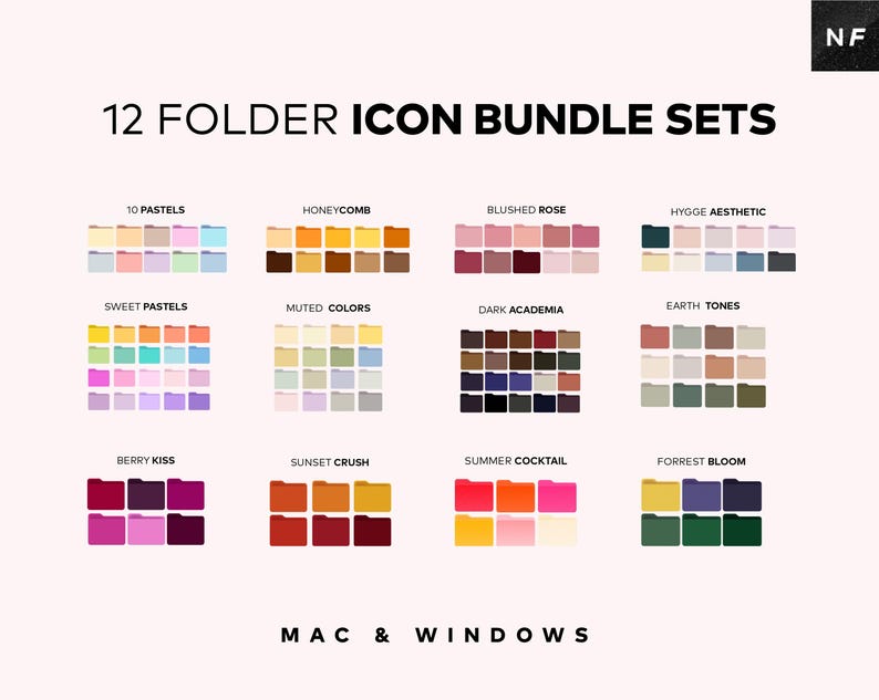 12 Bundle Folder Icons Theme Computer Desktop Icon Folder Pack for Mac ...