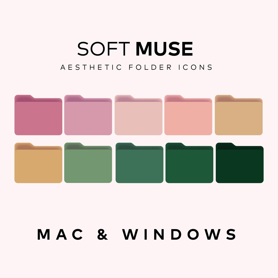 10 Desktop Folder Icons Pack, Soft Muse Feminine Dusty Pink Color ...