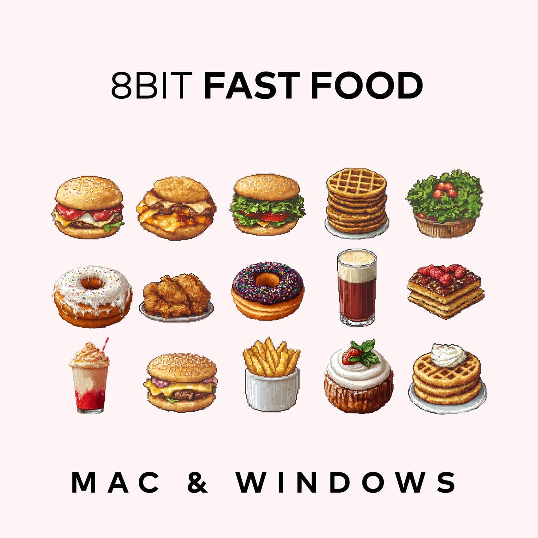 15 Desktop Folder Icons Pack 8BIT PIXEL Fast Food Folders Bright Colors ...