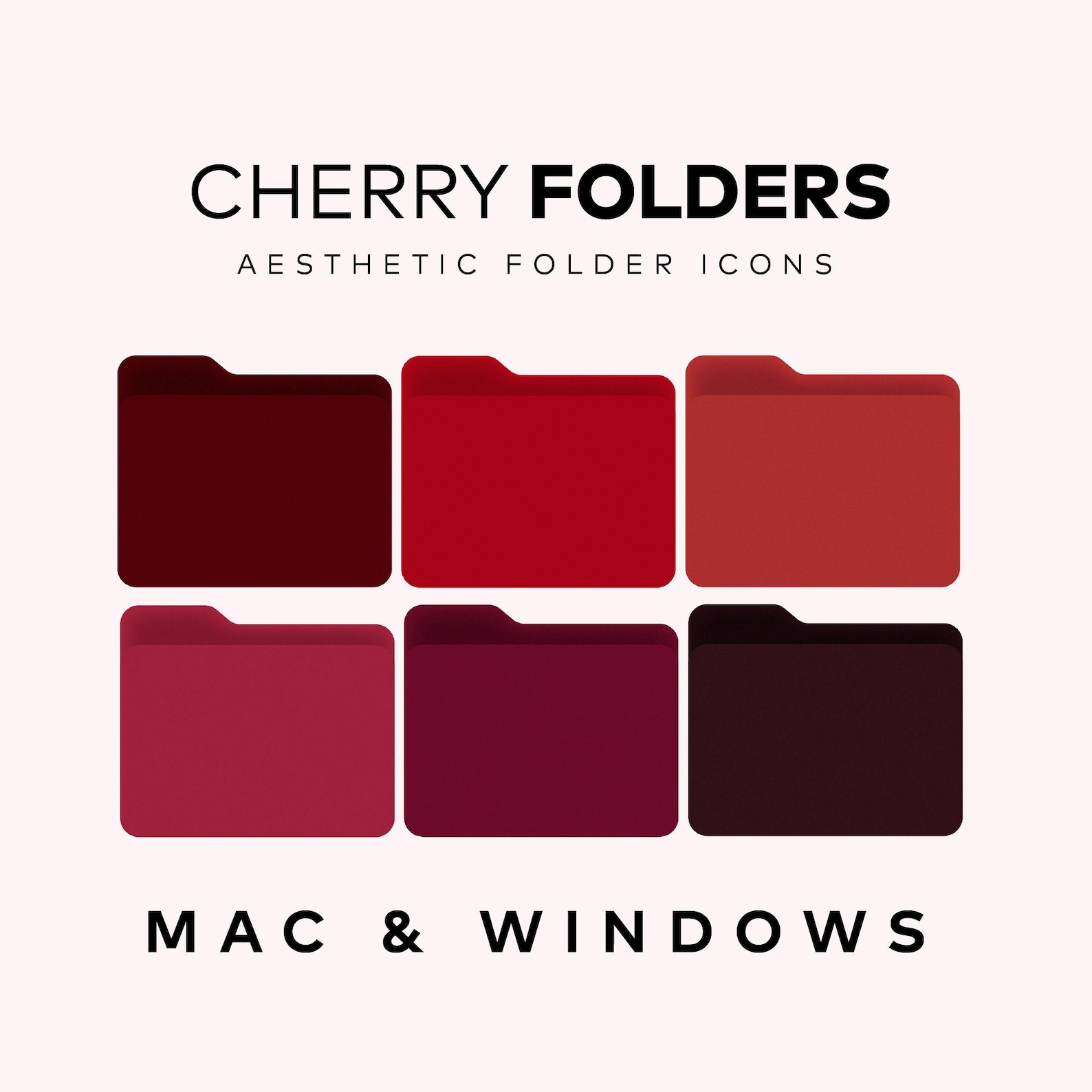 6 Bold Cherry Red Folder Set Desktop Folder Icons Pack, Coquette Color ...
