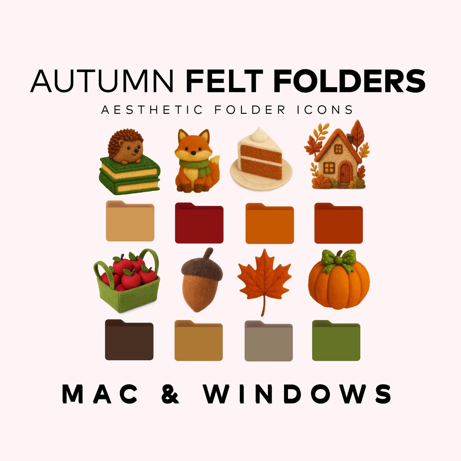 16 Desktop Folder Icons Pack, Autumn Felt Theme Felt Desktop Icons ...