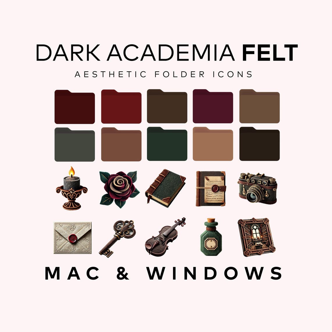 20 Desktop Folder Icons Pack Dark Academia Felt Icons Folders Color ...