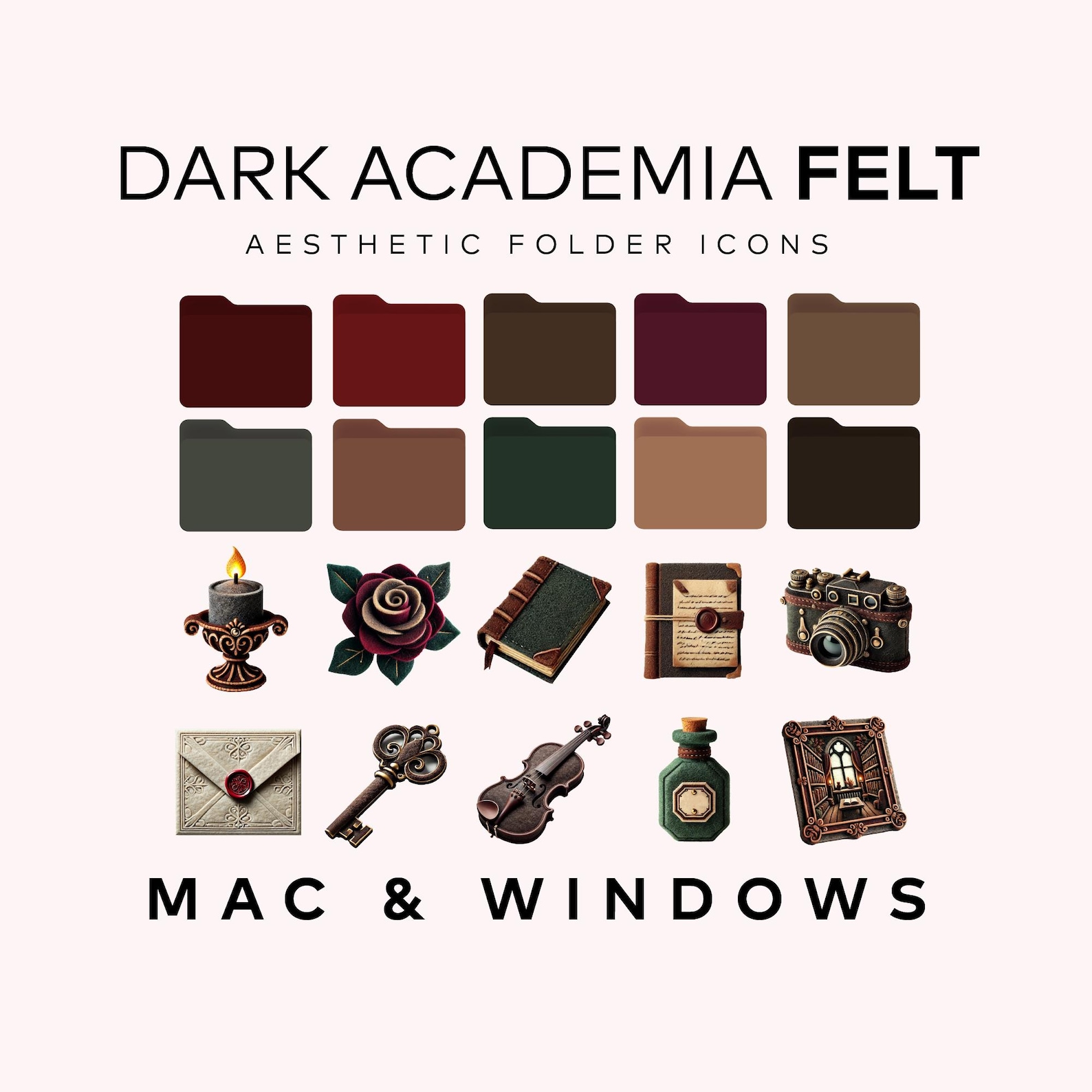 20 Desktop Folder Icons Pack Dark Academia Felt Icons Folders Color ...