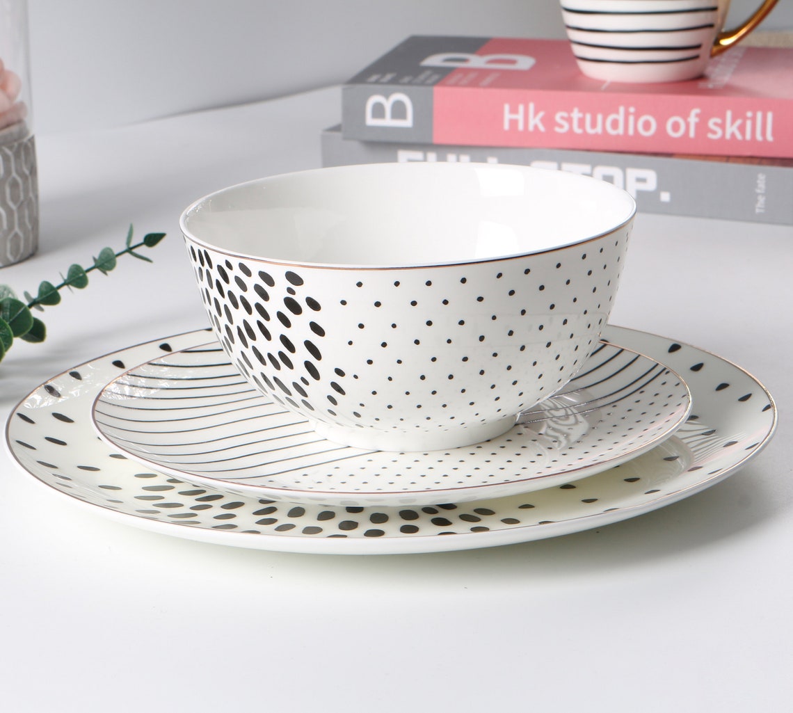 16 Pc / 32 Pc / 48 Pc Dinnerware Sets China Set Withe & Golden Rim ...