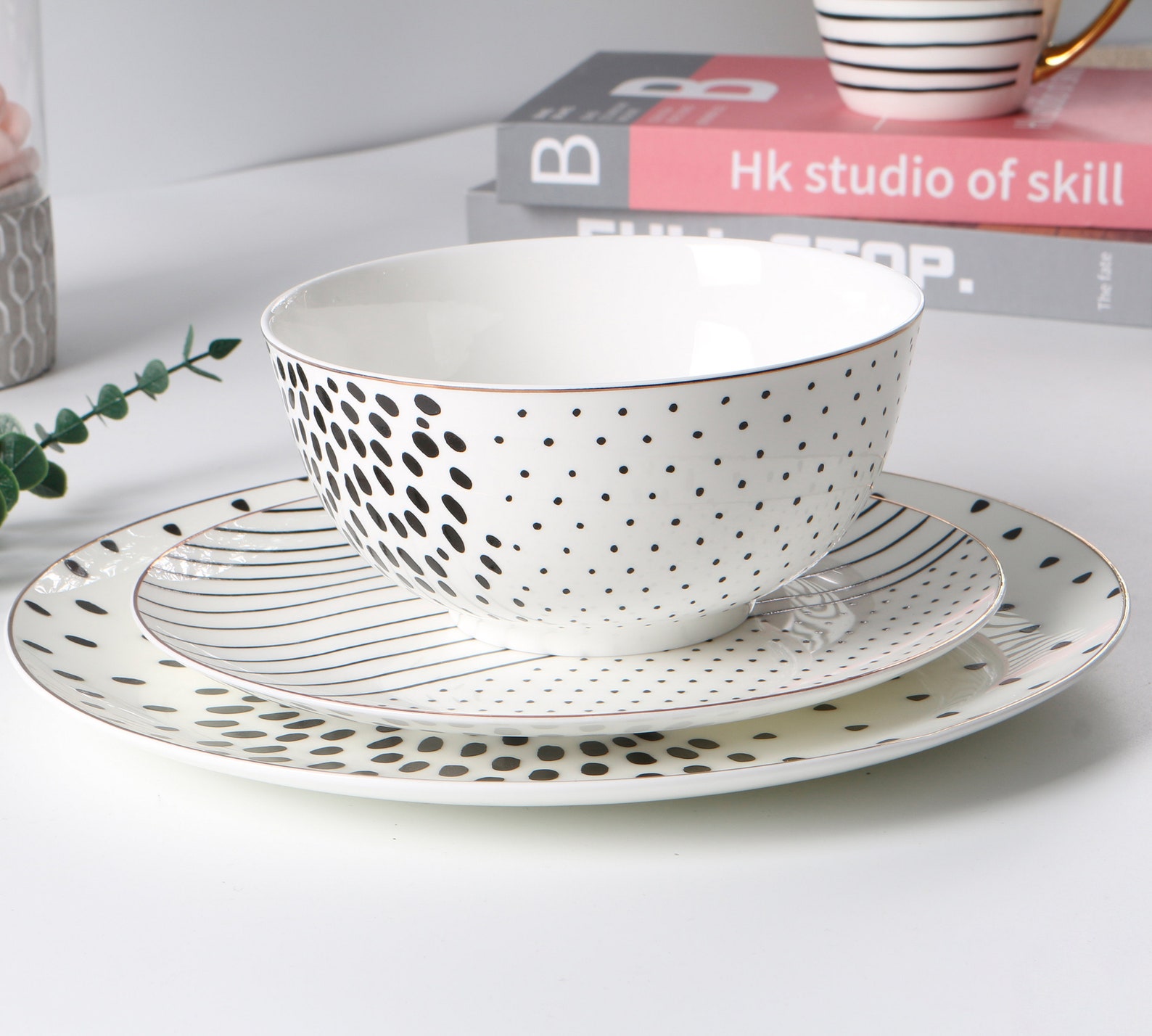 16 Pc / 32 Pc / 48 Pc Dinnerware Sets China Set Withe & Golden Rim ...