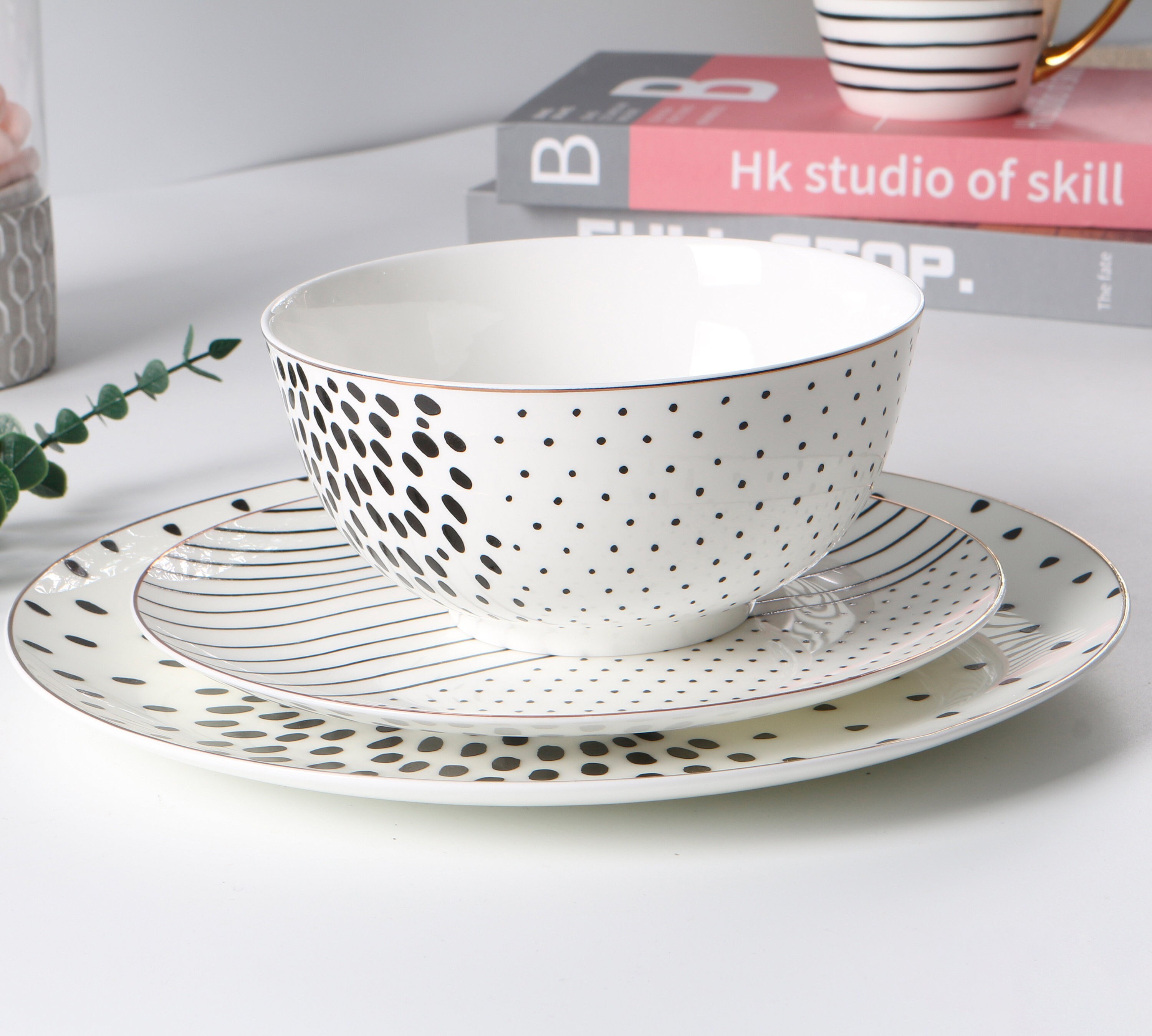 16 Pc / 32 Pc / 48 Pc Dinnerware Sets China Set Withe & Golden Rim ...