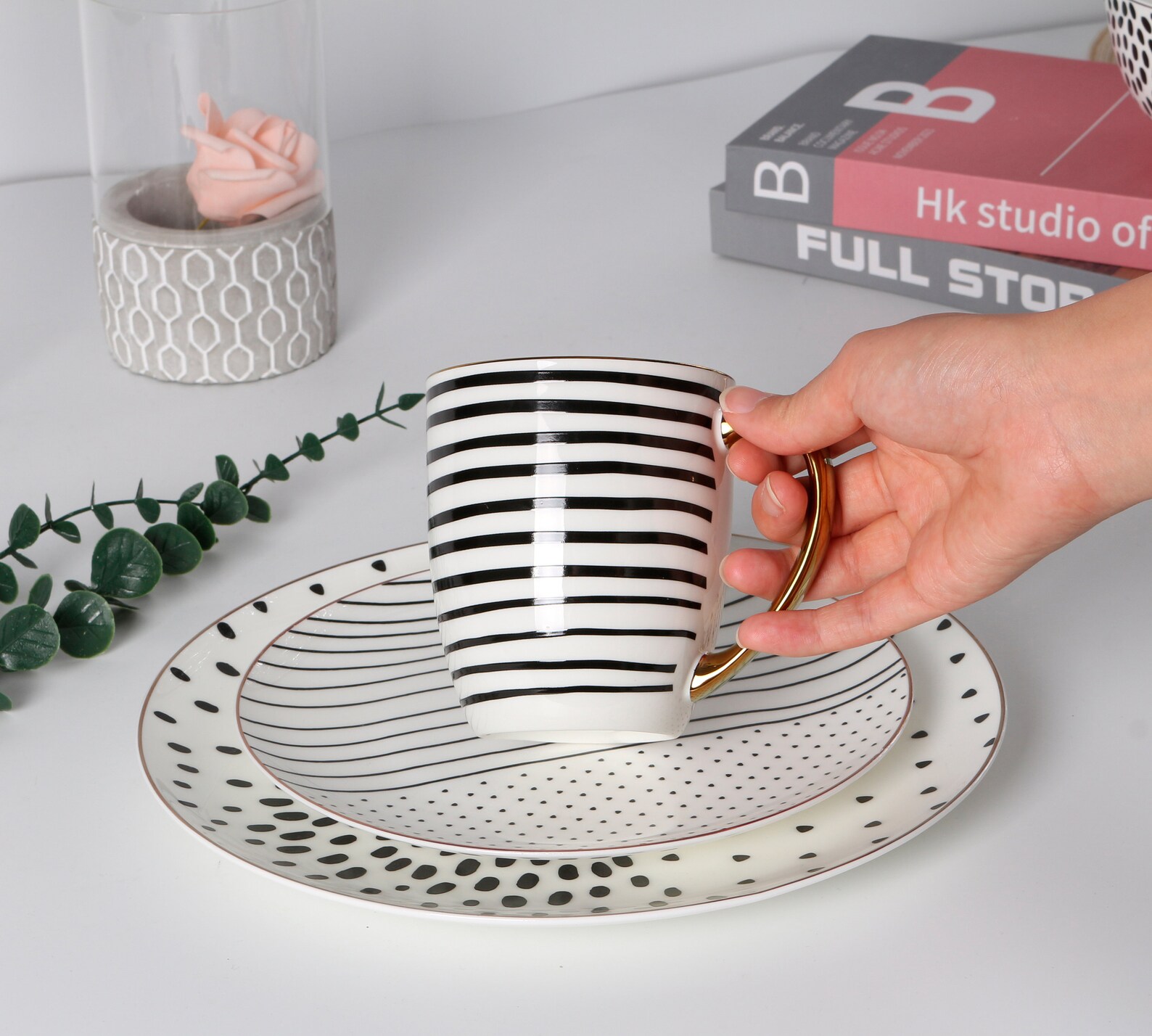 16 Pc / 32 Pc / 48 Pc Dinnerware Sets China Set Withe & Golden Rim ...