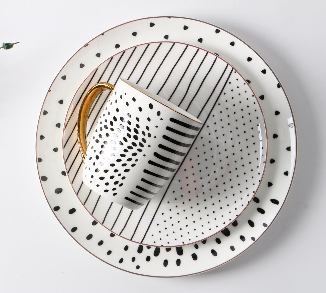 16 Pc / 32 Pc / 48 Pc Dinnerware Sets China Set Withe & Golden Rim ...