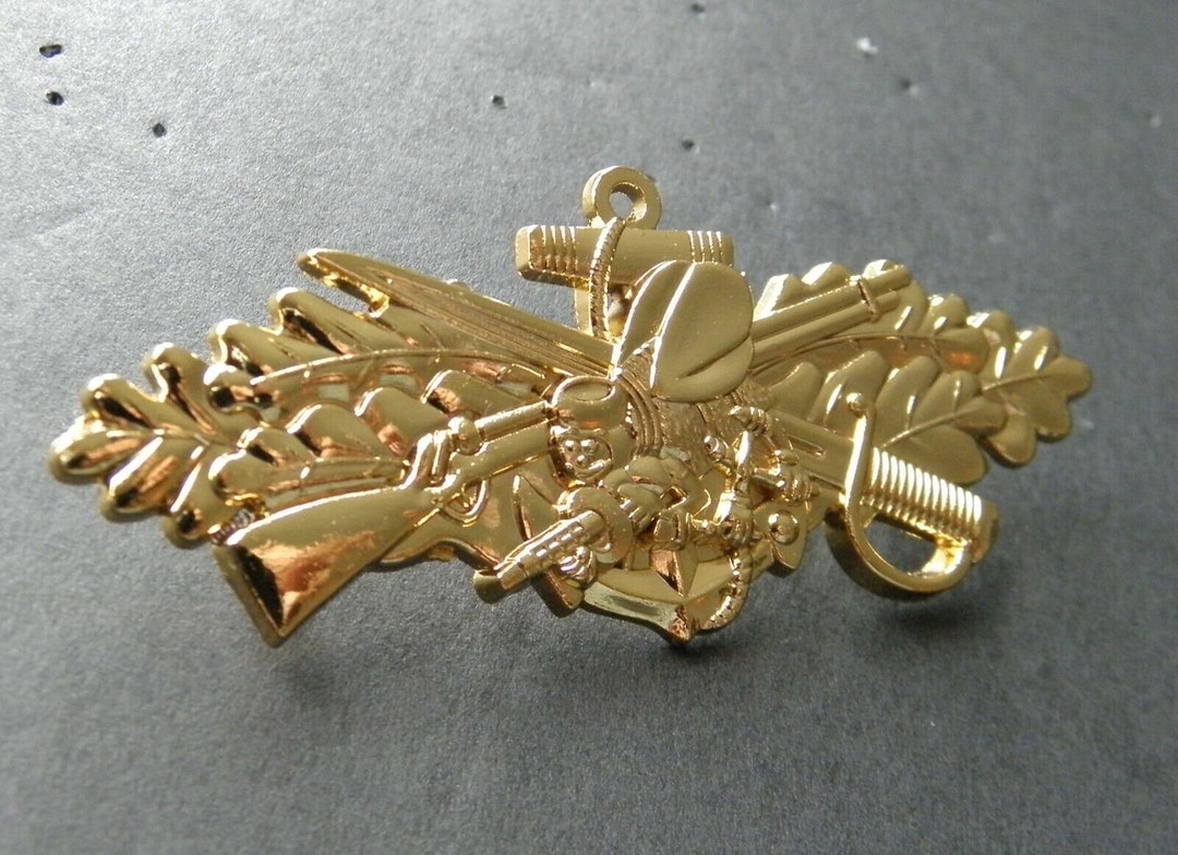 Seabees Combat Warfare Scw Gold Colored Usn Navy Lapel Pin Badge 2.75 ...