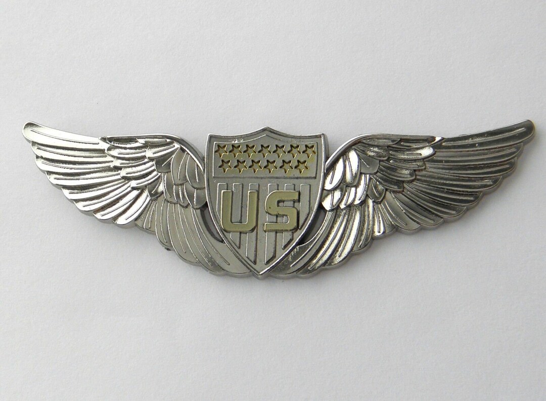 Usaf Air Force Large Early Pilot Silver Colored Wings Lapel Pin Badge 3 ...