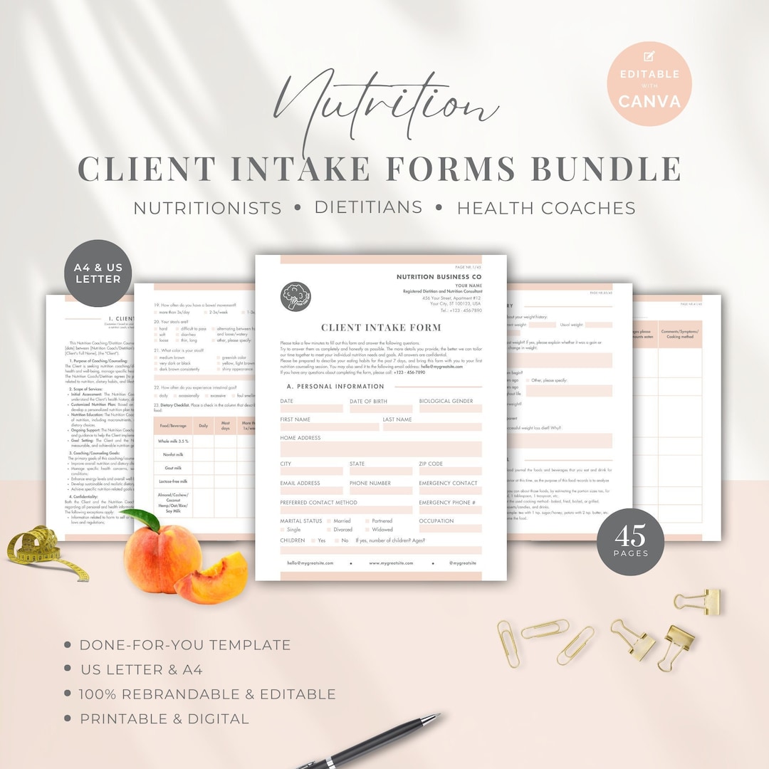 Nutrition Client Intake Form Bundle Nutrition Coaching Template ...