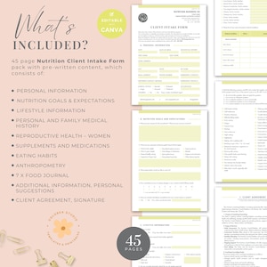 Nutrition Client Intake Form Bundle Nutrition Coaching Template ...