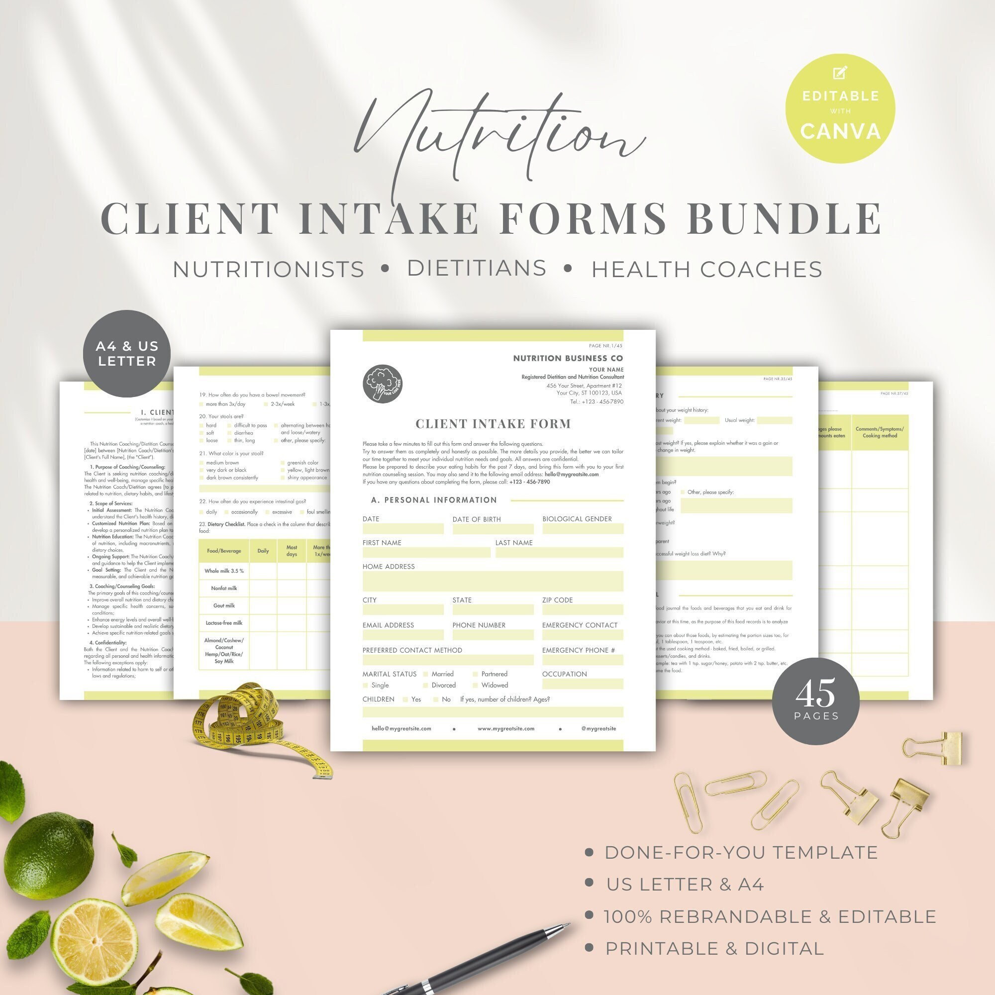 Nutrition Client Intake Form Bundle Nutrition Coaching Template ...