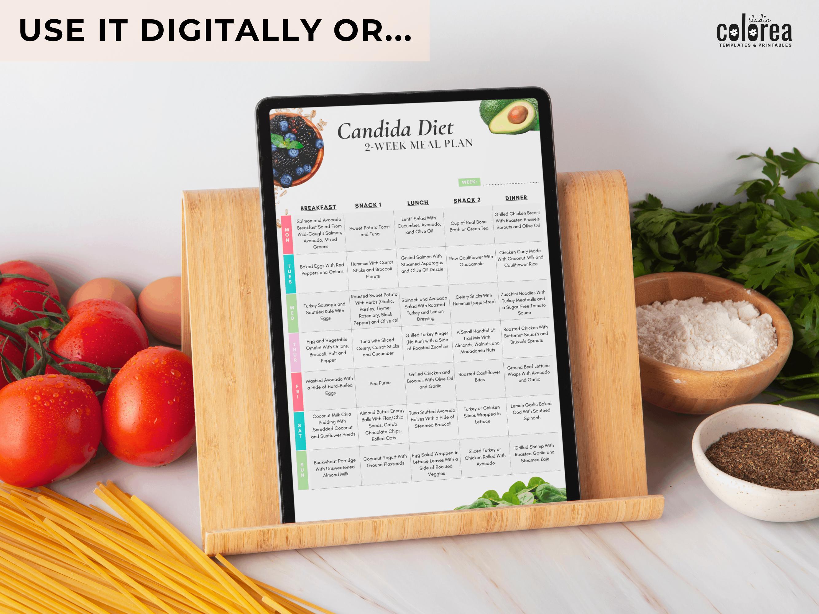 Candida Diet 2-week Meal Plan | Low Sugar, Yeast-free (PDF), Nutrition ...