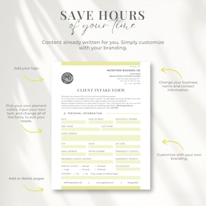 Nutrition Client Intake Form Bundle Nutrition Coaching Template ...