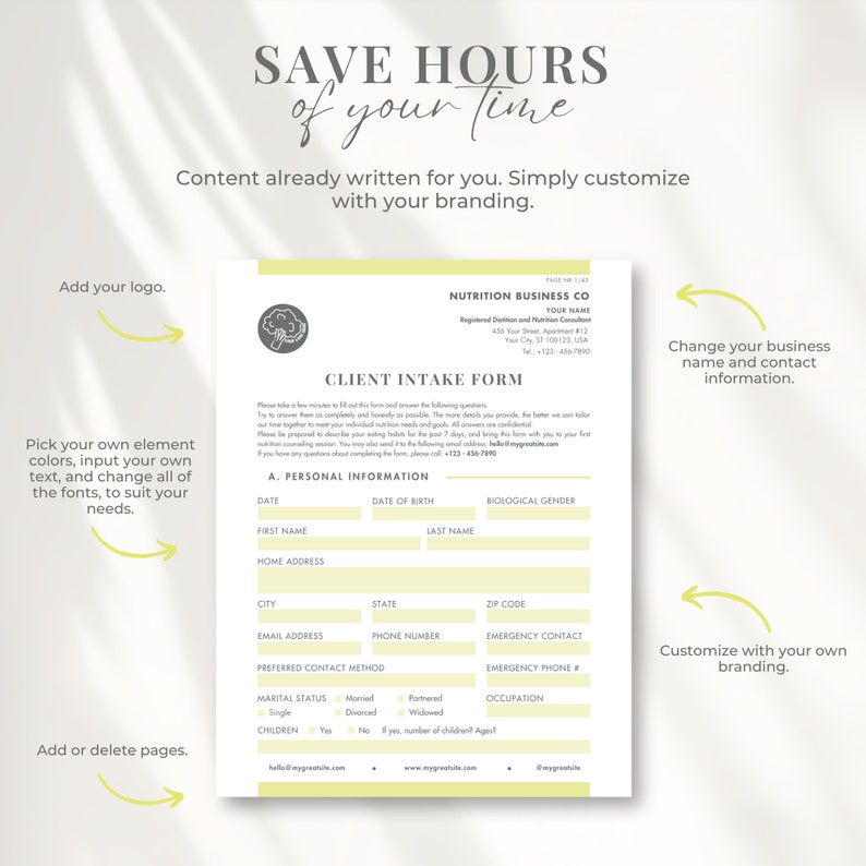 Nutrition Client Intake Form Bundle Nutrition Coaching Template ...