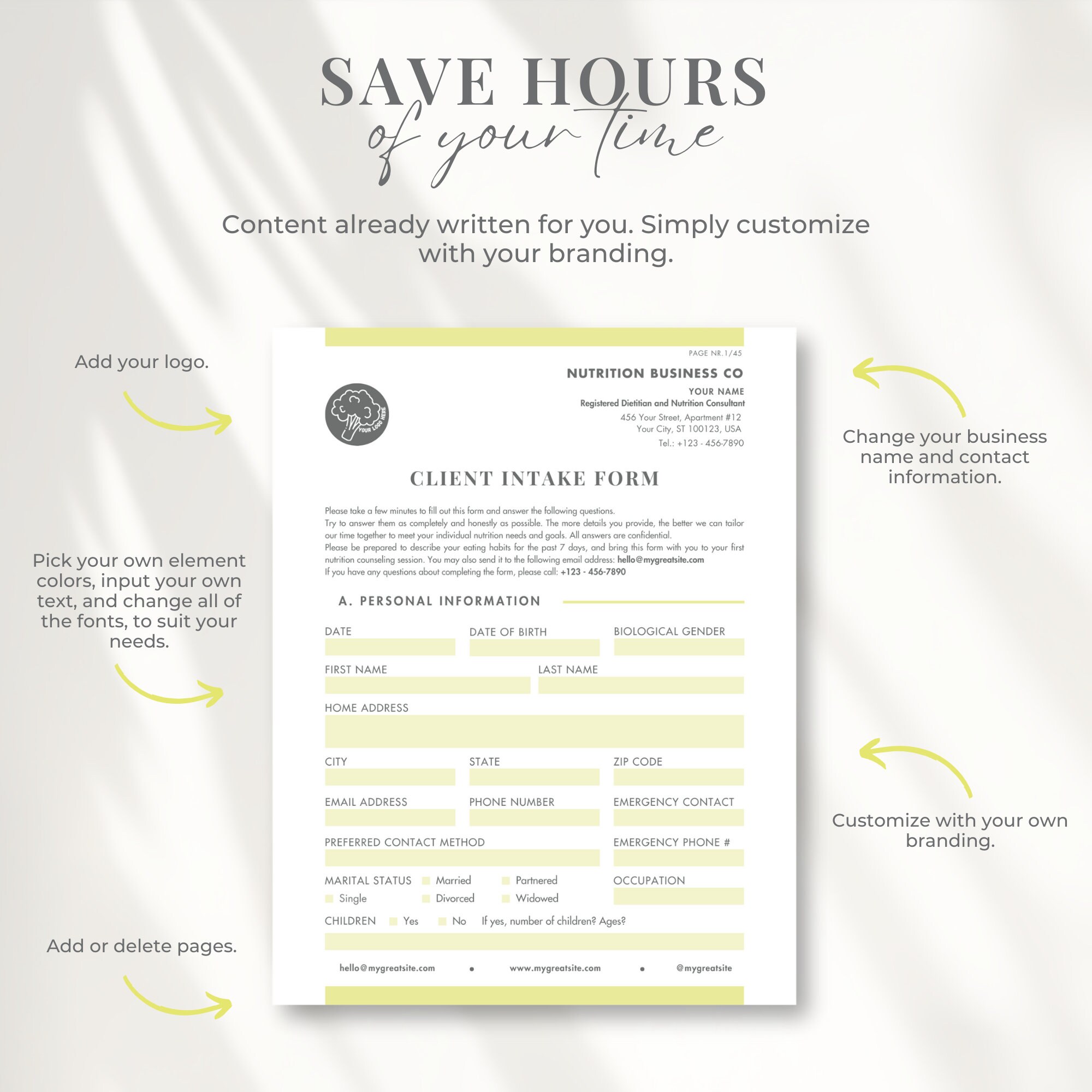 Nutrition Client Intake Form Bundle Nutrition Coaching Template ...