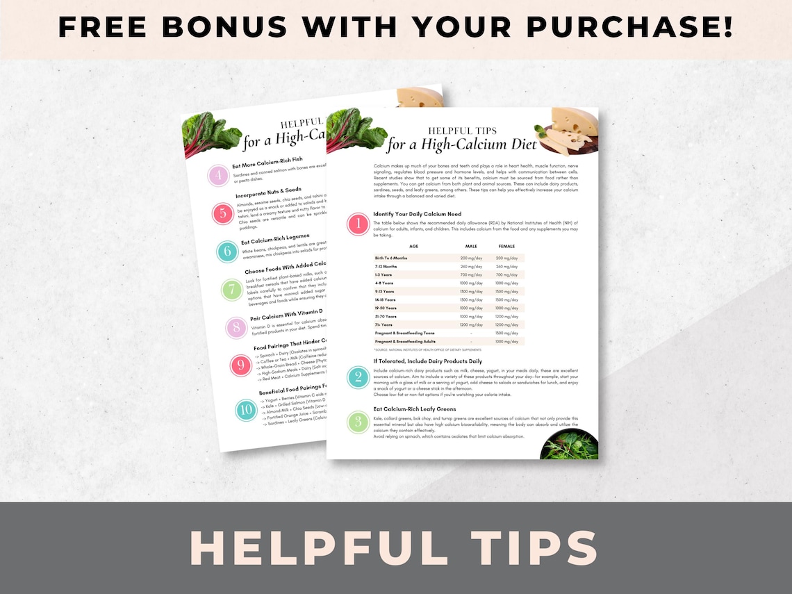 High Calcium Food Chart: Diet Guide & Nutrition Handout (PDF) - Etsy
