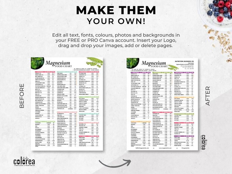 Magnesium Food Chart Template: Nutrition Education Handout (canva ...