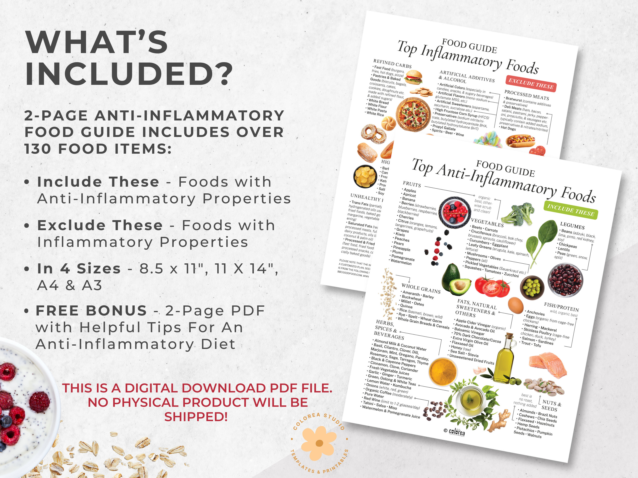 Anti-inflammatory Food Guide | Nutrition Handout (PDF) - Etsy