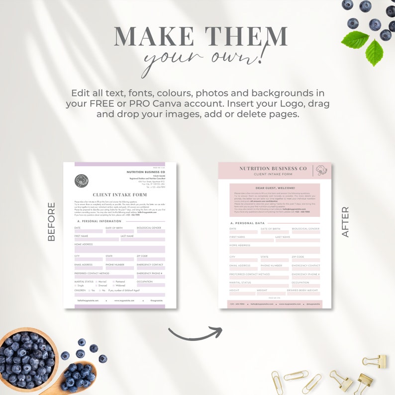 Nutrition Client Intake Form Bundle | Nutrition Coaching Template ...