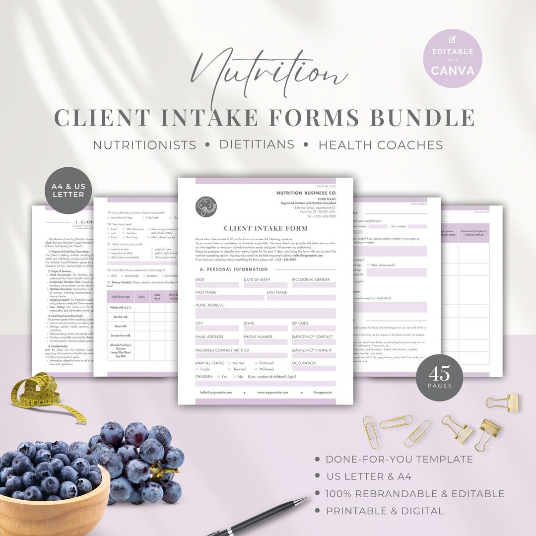Nutrition Client Intake Form Canva Template, Client Onboarding and ...
