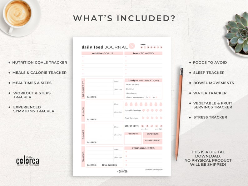 Daily Food Journal and Tracker | Weight Loss | Calorie and Symptoms ...