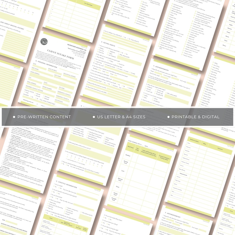 Nutrition Client Intake Form Bundle Nutrition Coaching Template ...