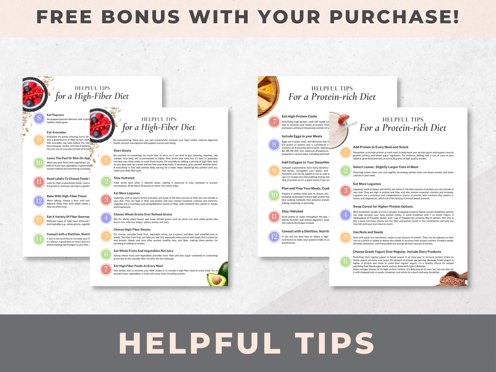 High Protein & Fiber Food Chart Bundle, Nutrition Guide (digital ...