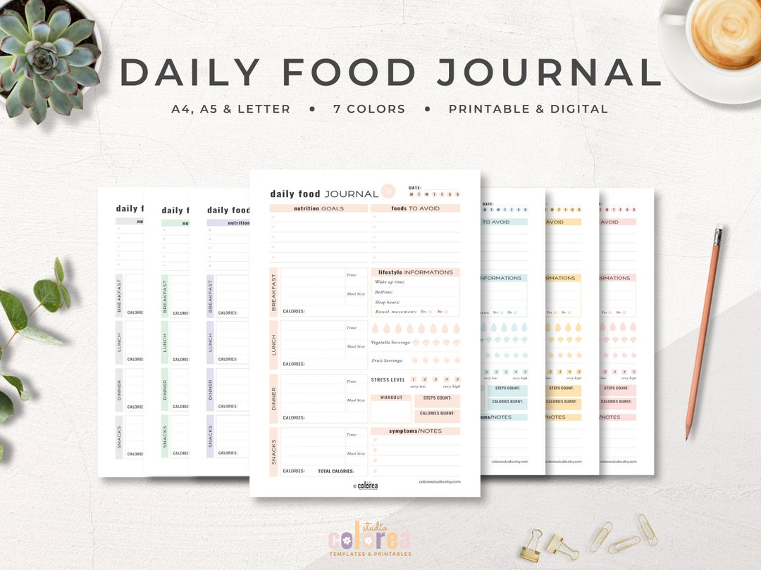 Daily Food Journal and Tracker | Weight Loss | Calorie and Symptoms ...
