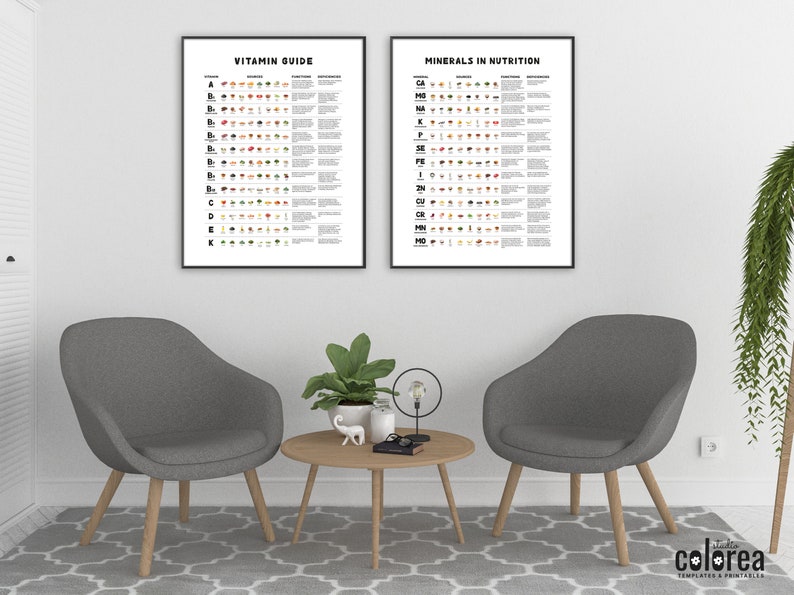 Vitamins and Minerals Chart Bundle | Nutrition Education Poster ...