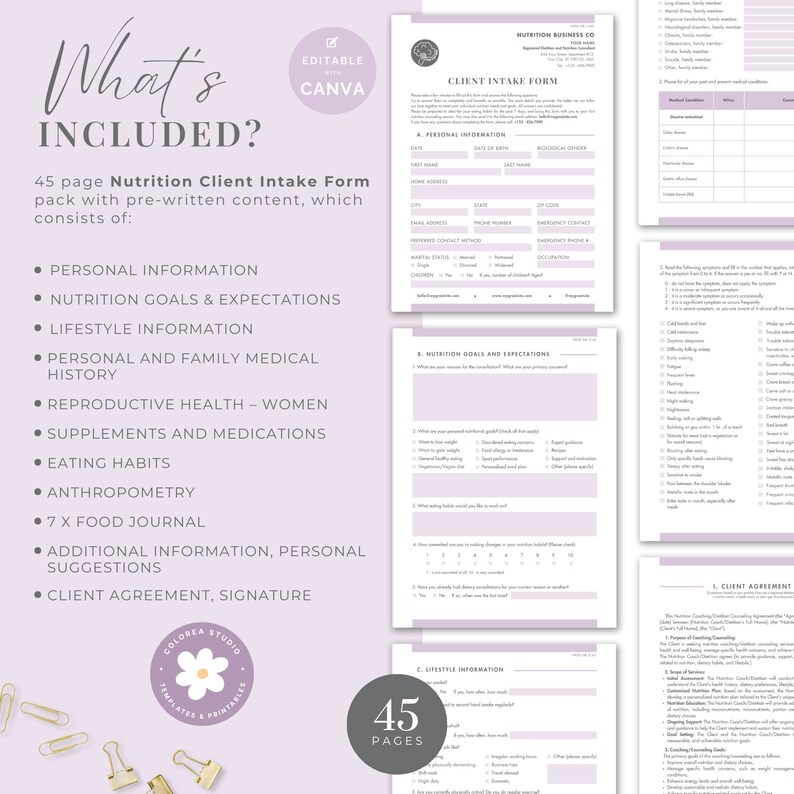 Nutrition Client Intake Form Canva Template, Client Onboarding and ...
