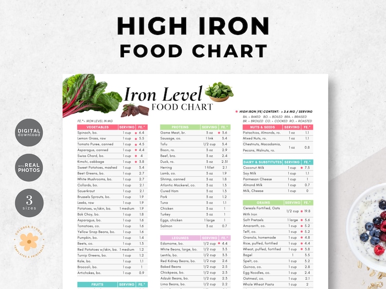 High Iron Food List for Anemia, Anemia Meal Plan, Iron-rich Diet Guide ...