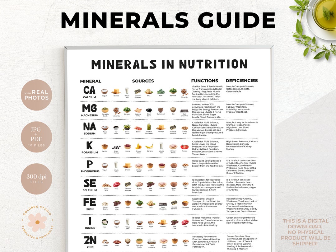 Minerals Chart Minerals Food List Nutrition Poster Health Coach ...