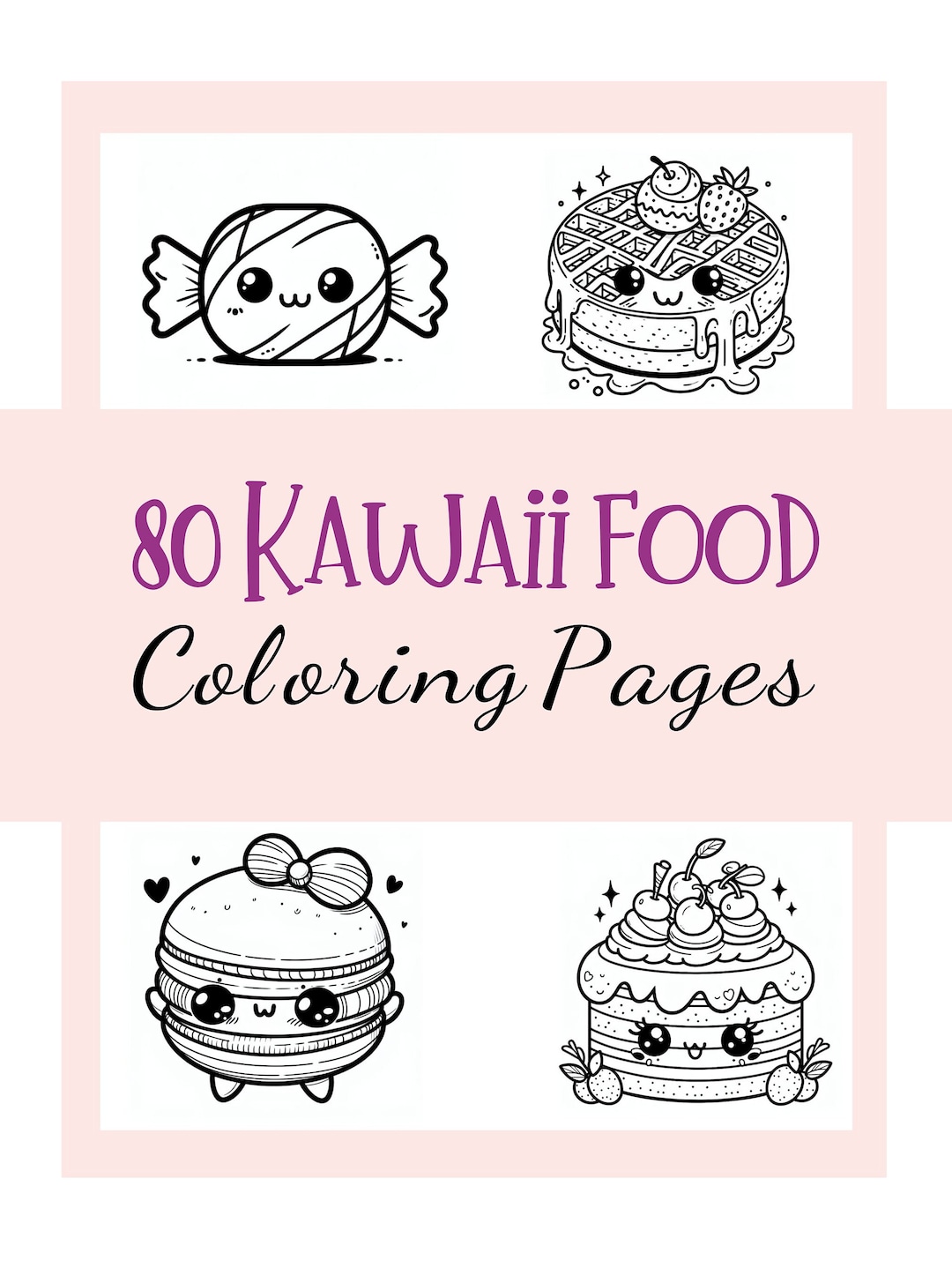80 Cute Kawaii Food Coloring Pages for Kids and Adults - Etsy