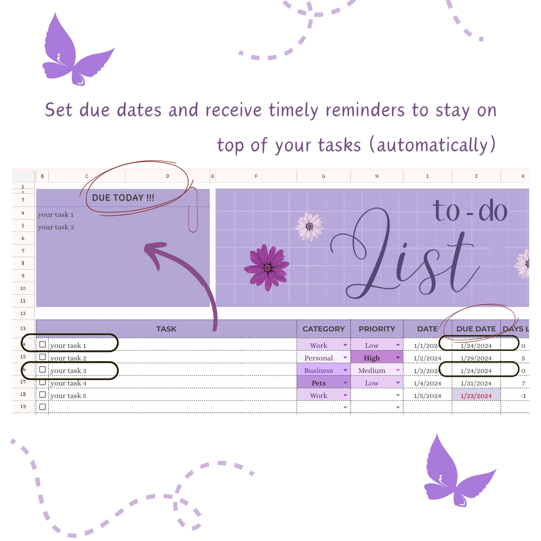 To-do List Template Spreadsheet Google Sheets Task Tracker Digital ...