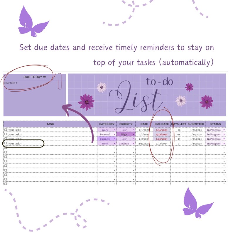 To-do List Template Spreadsheet Google Sheets Task Tracker Digital ...