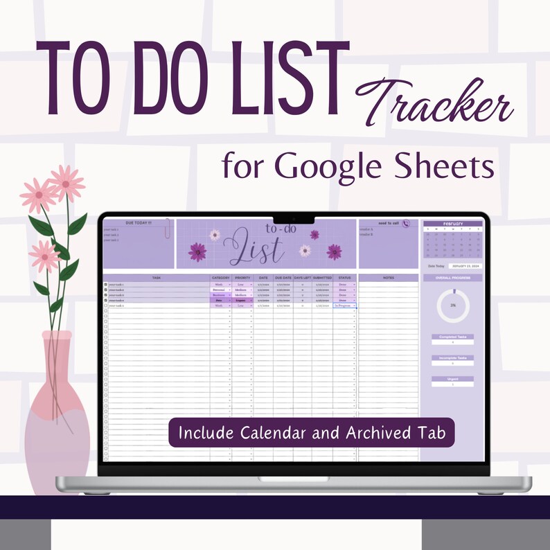 To-do List Template Spreadsheet Google Sheets Task Tracker Digital ...
