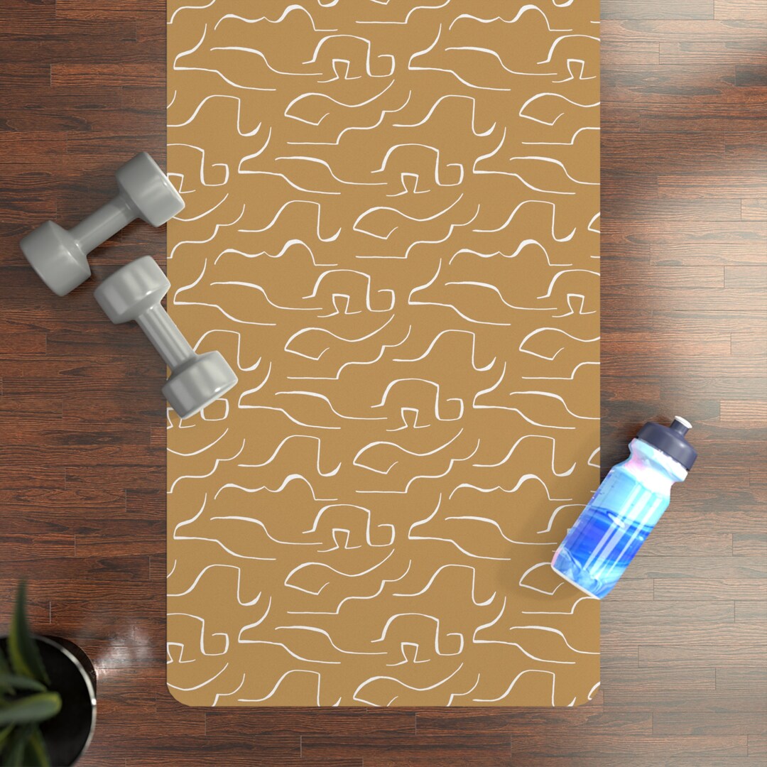 Trendy Neutral Yoga Mat Cute Abstract Squiggles Yellow Yoga - Etsy